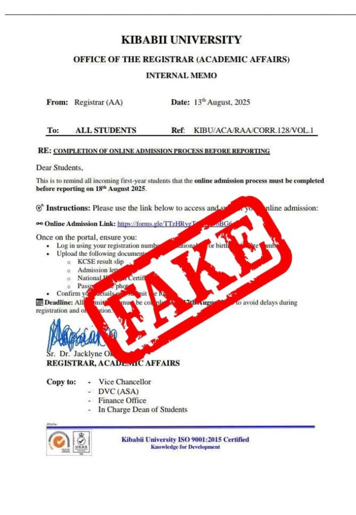 Clarification on Fake Memo Circulating on Social Media - Kibabii University